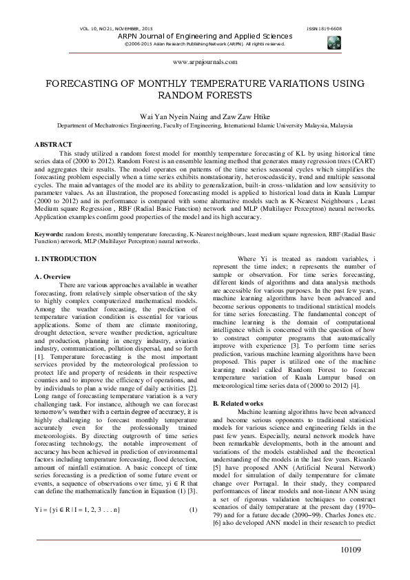 (PDF) Forecasting of monthly temperature variations using random forests