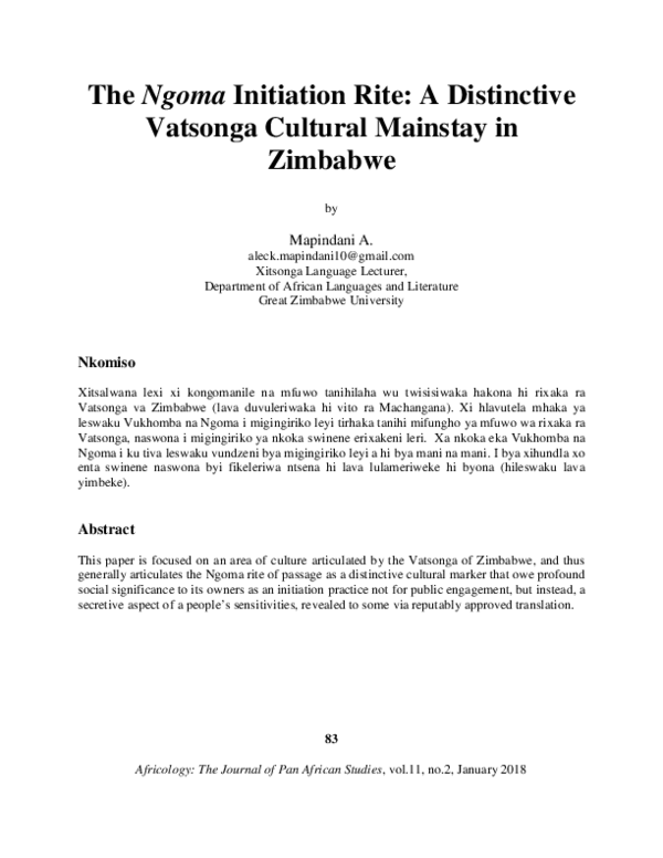 (PDF) The Ngoma Initiation Rite: A Distinctive Vatsonga Cultural ...