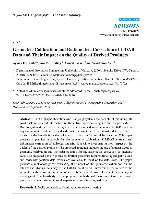 Pdf Geometric Calibration And Radiometric Correction Of Lidar Data And Their Impact On The