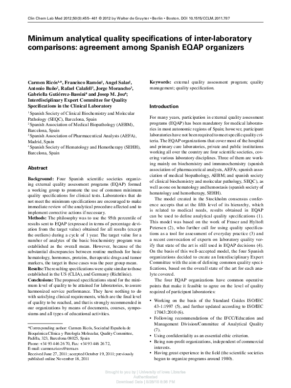 (PDF) Minimum analytical quality specifications of inter-laboratory ...