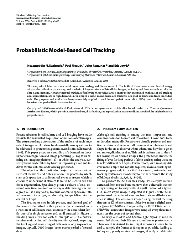 (PDF) Probabilistic model-based cell tracking
