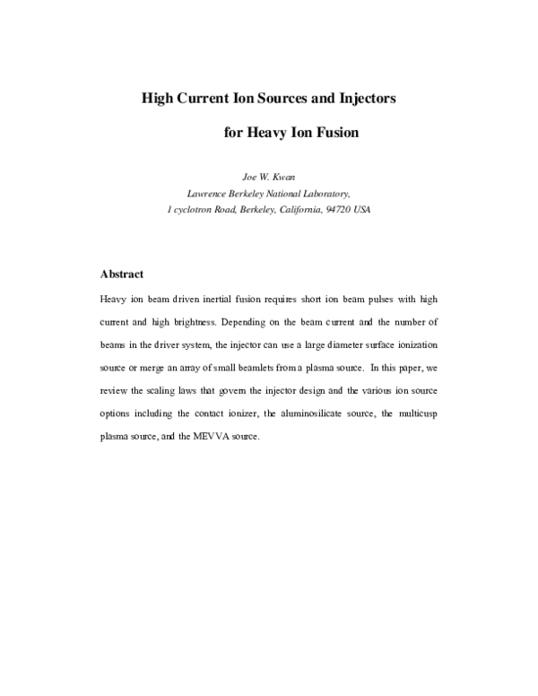 (PDF) High current ion sources and injectors for induction linacs in ...