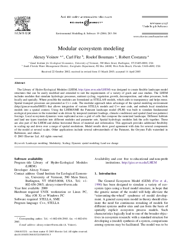 (PDF) Modular ecosystem modeling