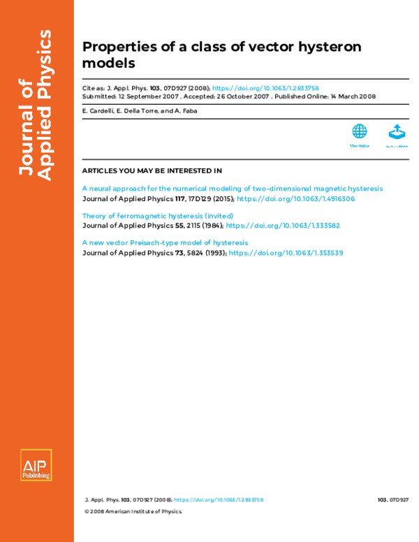(PDF) Properties of a class of vector hysteron models | Antonio Faba ...