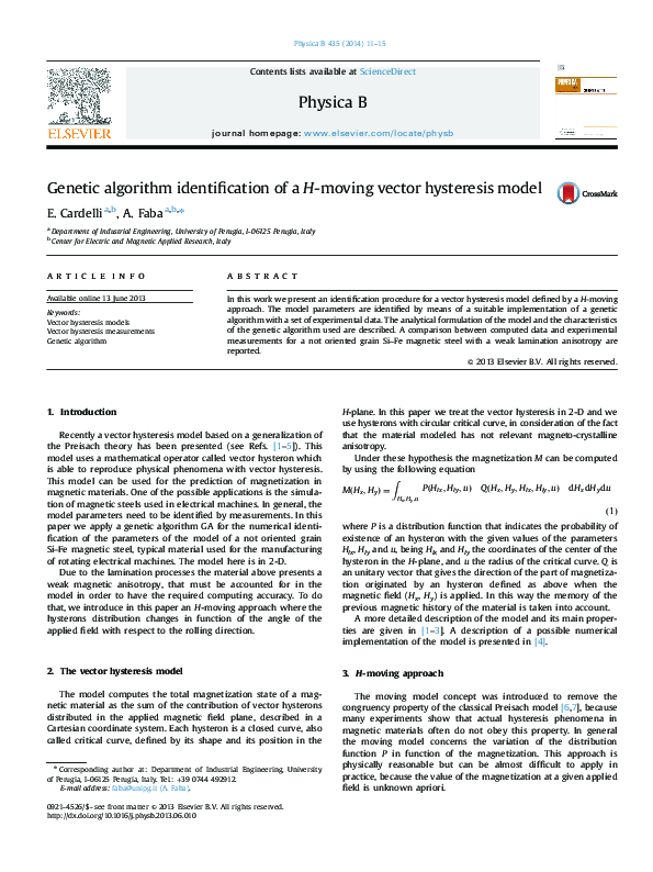 (PDF) Genetic algorithm identification of a H-moving vector hysteresis model