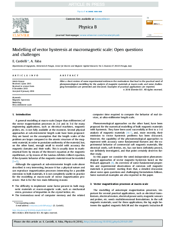 Pdf Modelling Of Vector Hysteresis At Macromagnetic Scale Open