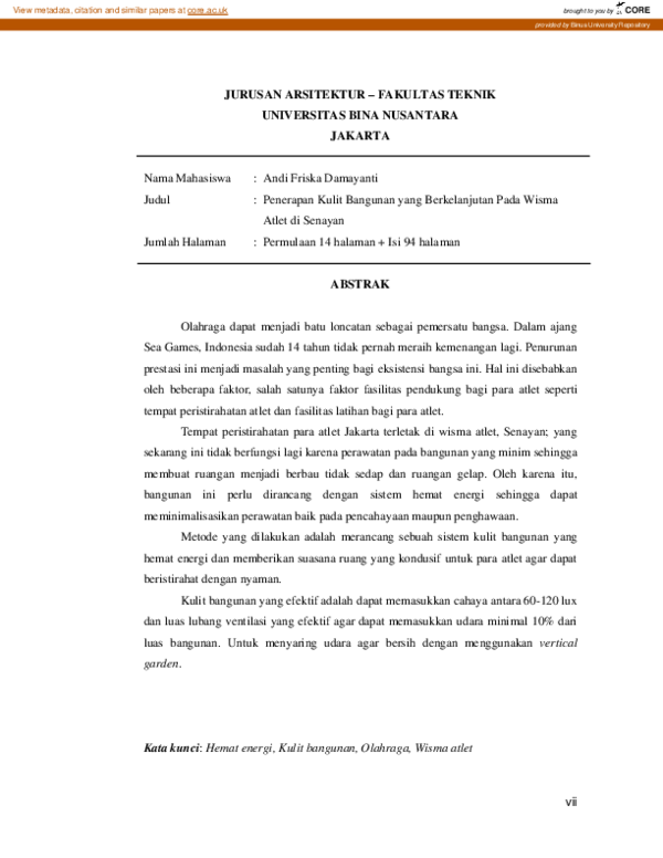 (PDF) Penerapan Kulit Bangunan Yang Berkelanjutan Pada Wisma Atlet DI ...