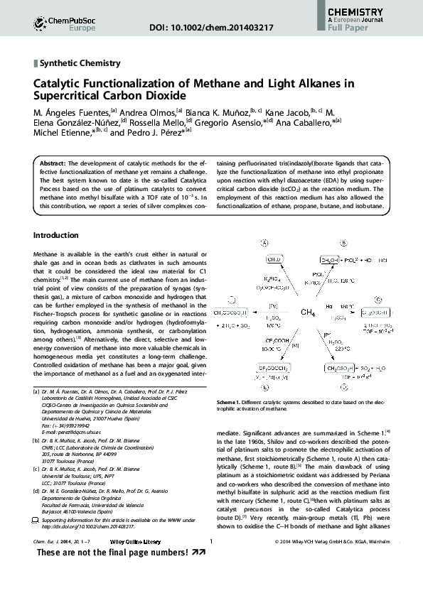 (PDF) Methane Functionalization in Supercritical CO2