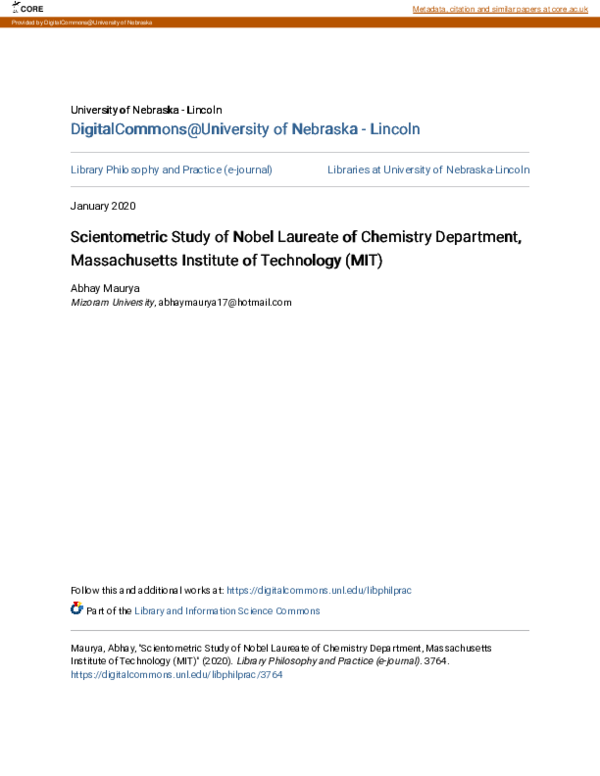 (PDF) Scientometric Study of Nobel Laureate of Chemistry Department ...