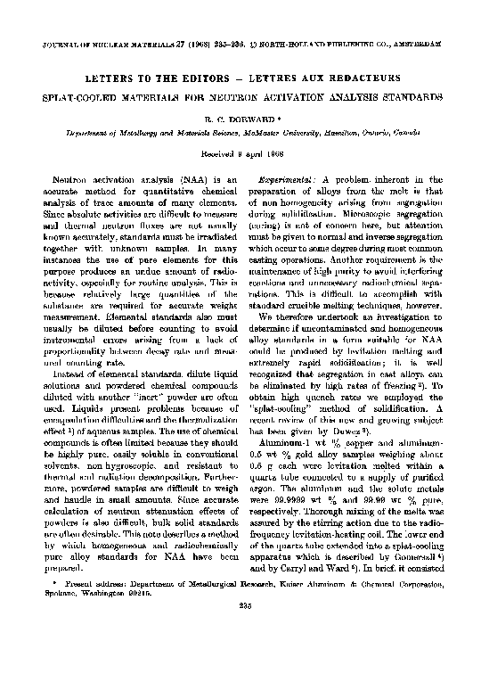(PDF) Splat-cooled materials for neutron activation analysis standards