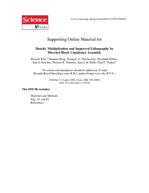 (PDF) Density Multiplication and Improved Lithography by Directed Block Copolymer Assembly
