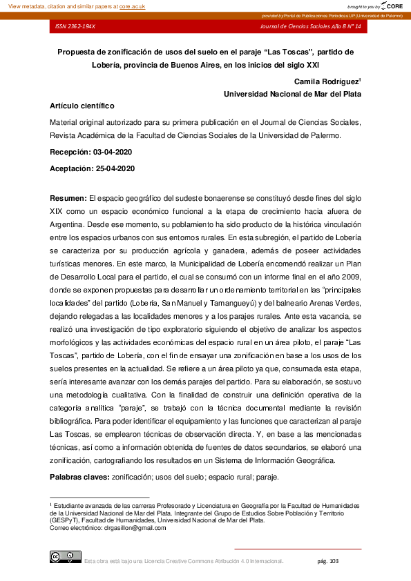 (PDF) Propuesta de zonificación de usos del suelo en el paraje “Las Toscas”, partido de Lobería ...