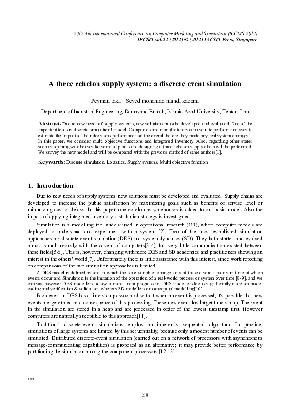 (PDF) A Three Echelon Supply System: A Discrete Event Simulation
