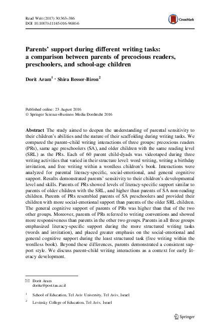 (PDF) Parents’ support during different writing tasks: a comparison ...