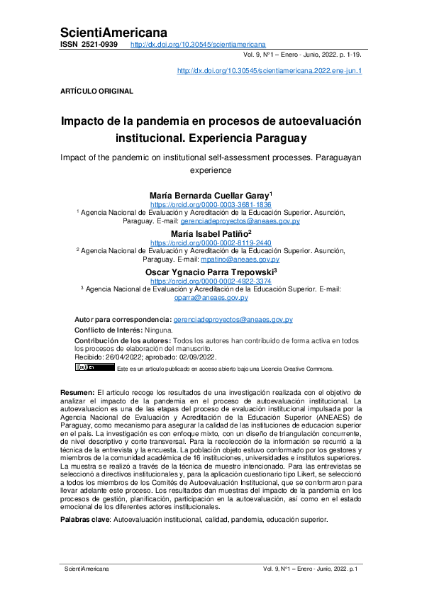 (PDF) Impacto de la pandemia en procesos de autoevaluación institucional. ExperienciaParaguay