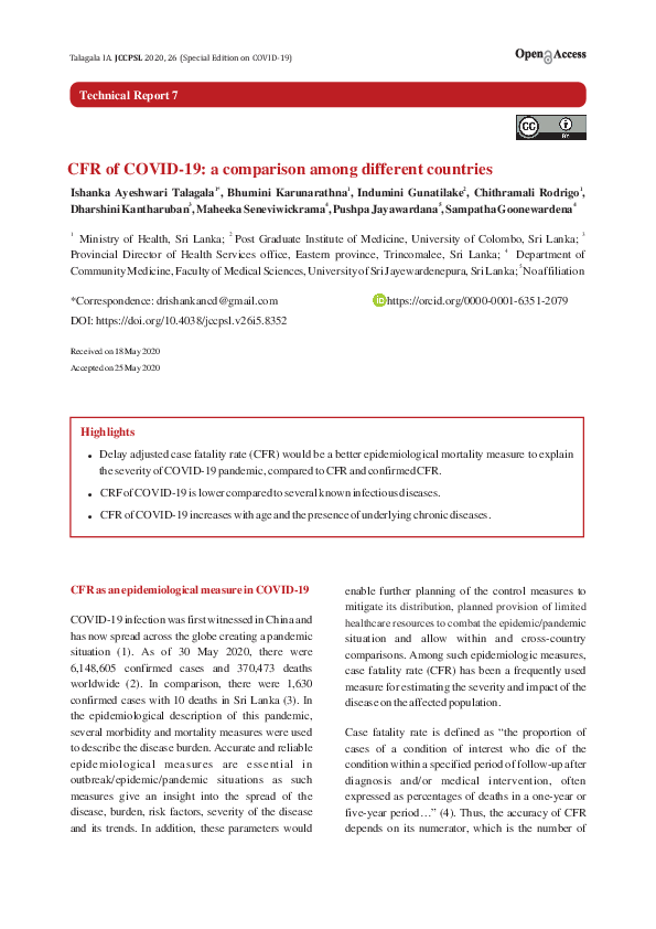 (PDF) CFR of COVID-19: a comparison among different countries
