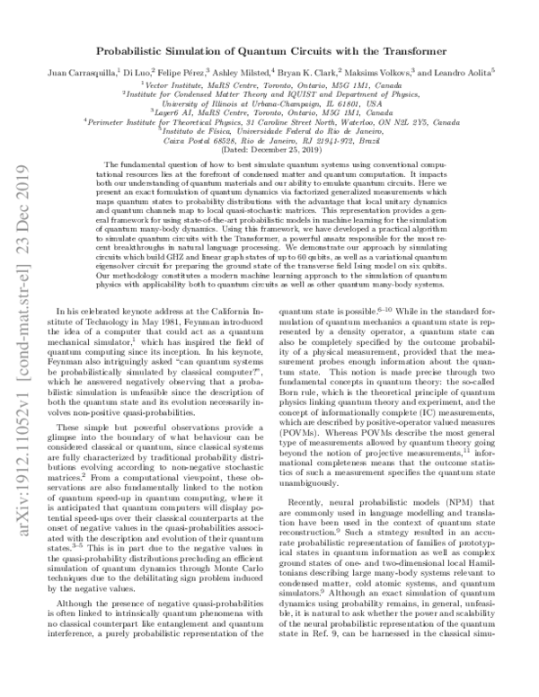 (PDF) Probabilistic simulation of quantum circuits using a deep-learning architecture