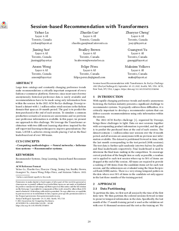 (PDF) Session-based Recommendation with Transformers