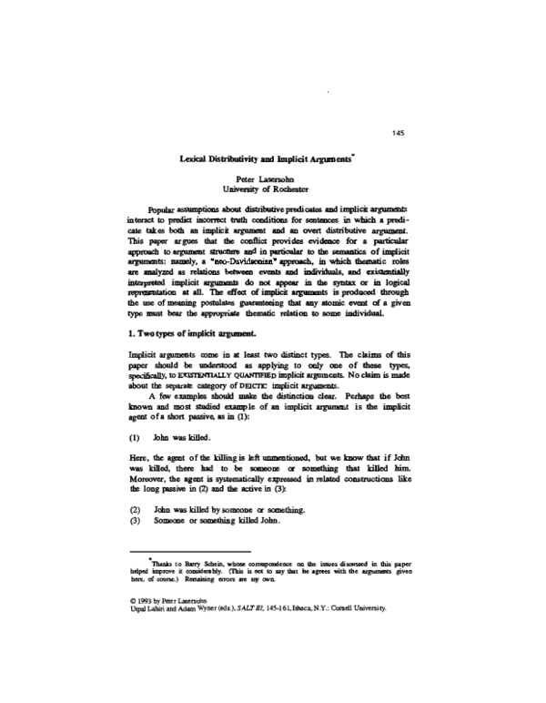 (PDF) Lexical Distributivity and Implicit Arguments