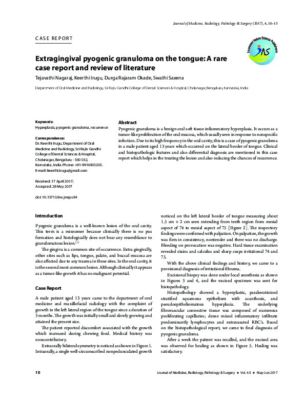 (PDF) Extragingival pyogenic granuloma on the tongue: A rare case ...