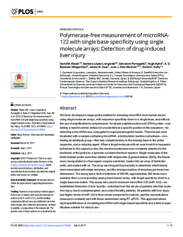 (PDF) Polymerase-free measurement of microRNA-122 with single base specificity using single ...