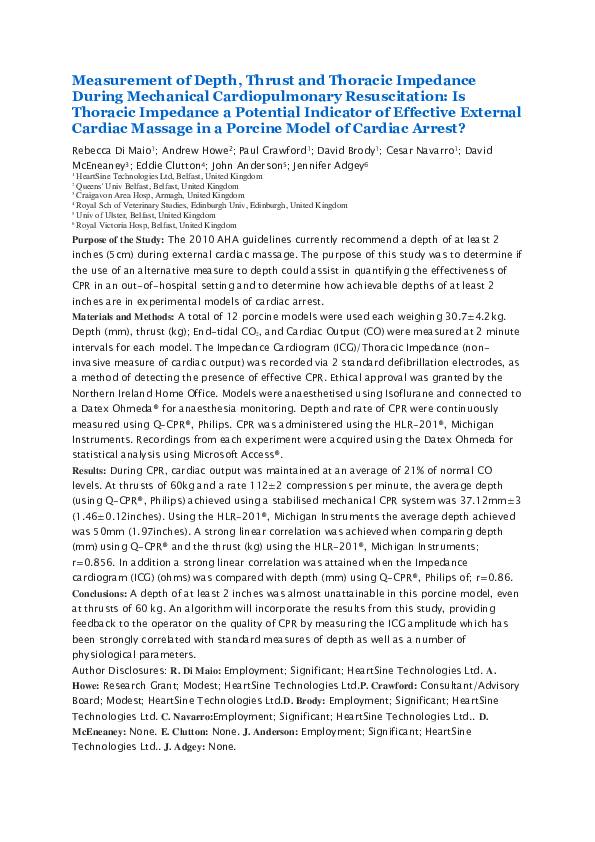 (PDF) Measurement of Depth, Thrust and Thoracic Impedance During ...
