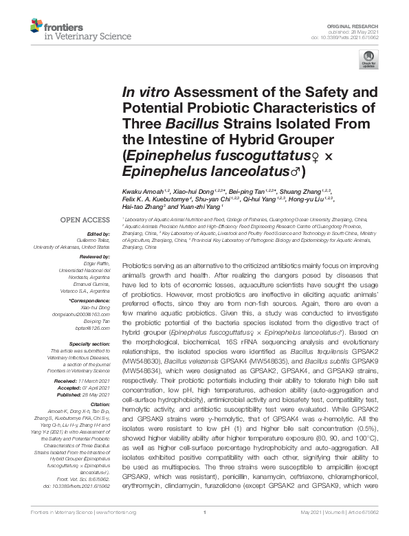Pdf In Vitro Assessment Of The Safety And Potential Probiotic Characteristics Of Three