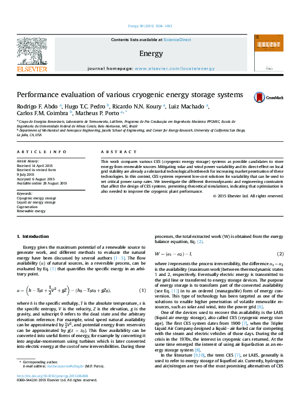 (PDF) Performance evaluation of various cryogenic energy storage systems