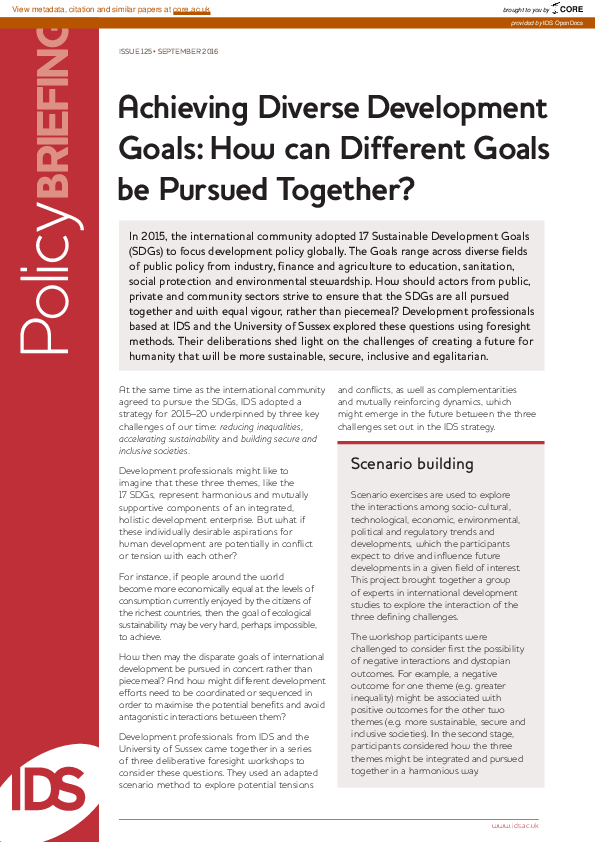 (PDF) Achieving Diverse Development Goals: How can Different Goals be ...