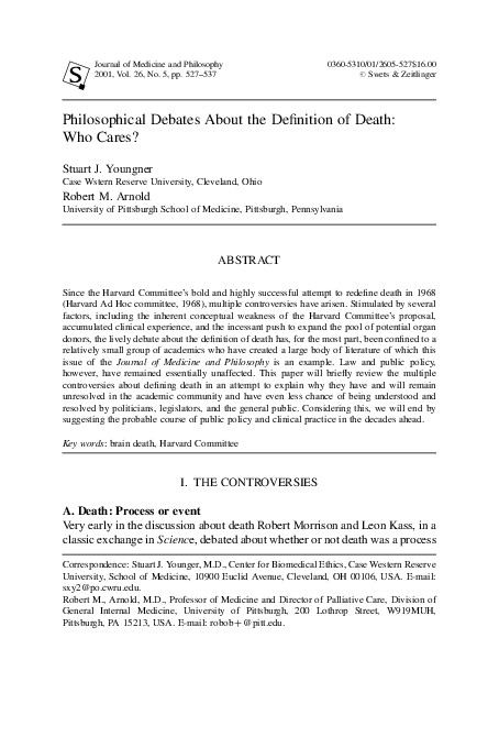 (PDF) Philosophical Debates About the Definition of Death: Who Cares?