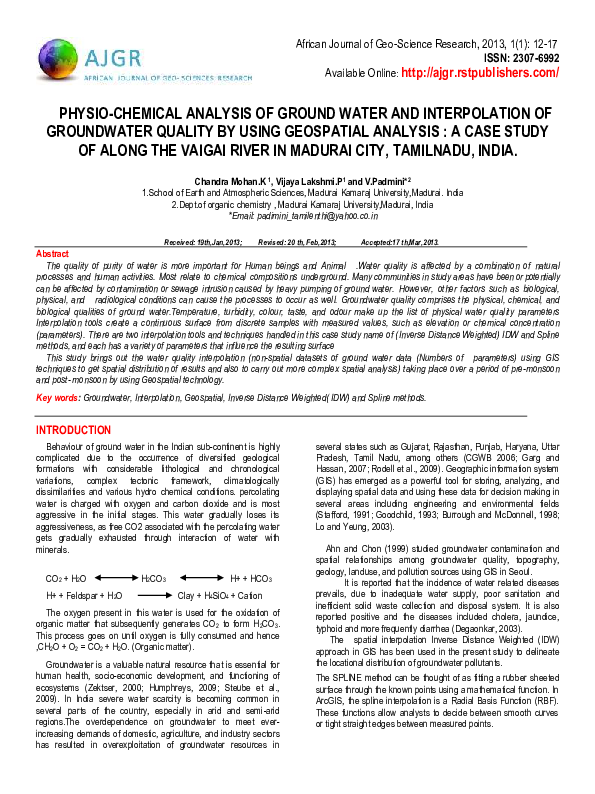 (PDF) Physio-Chemical Analysis of Ground Water and Interpolation of ...