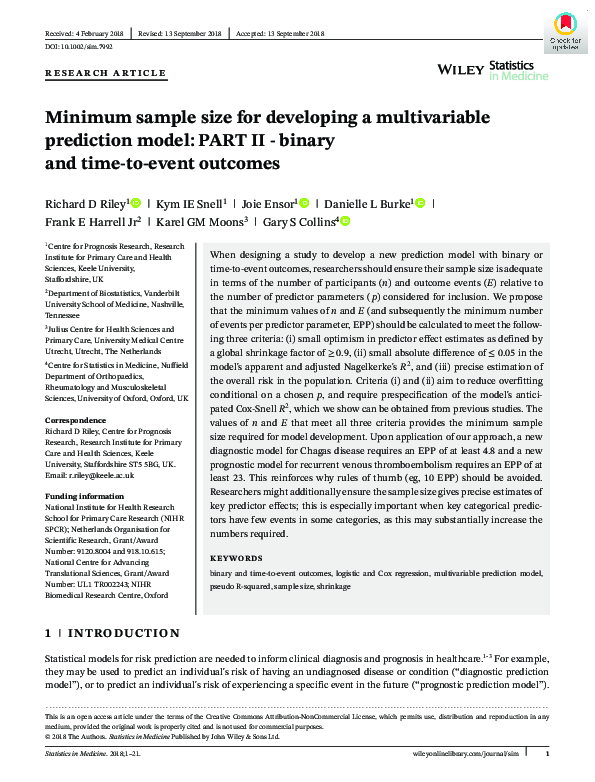 Pdf Minimum Sample Size For Developing A Multivariable Prediction Model Part I Continuous
