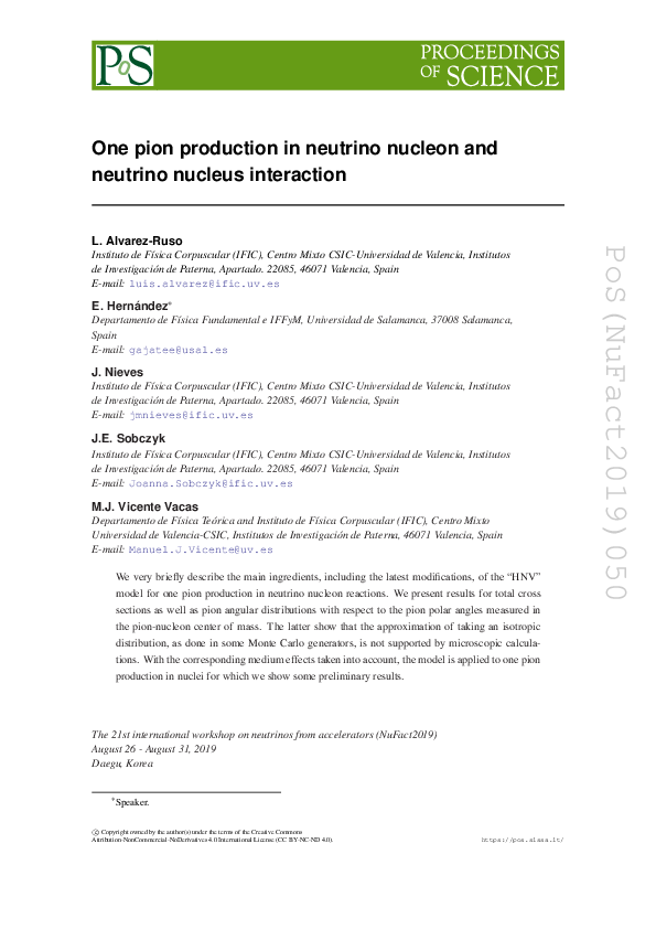 (PDF) One pion production in neutrino nucleon and neutrino nucleus interaction