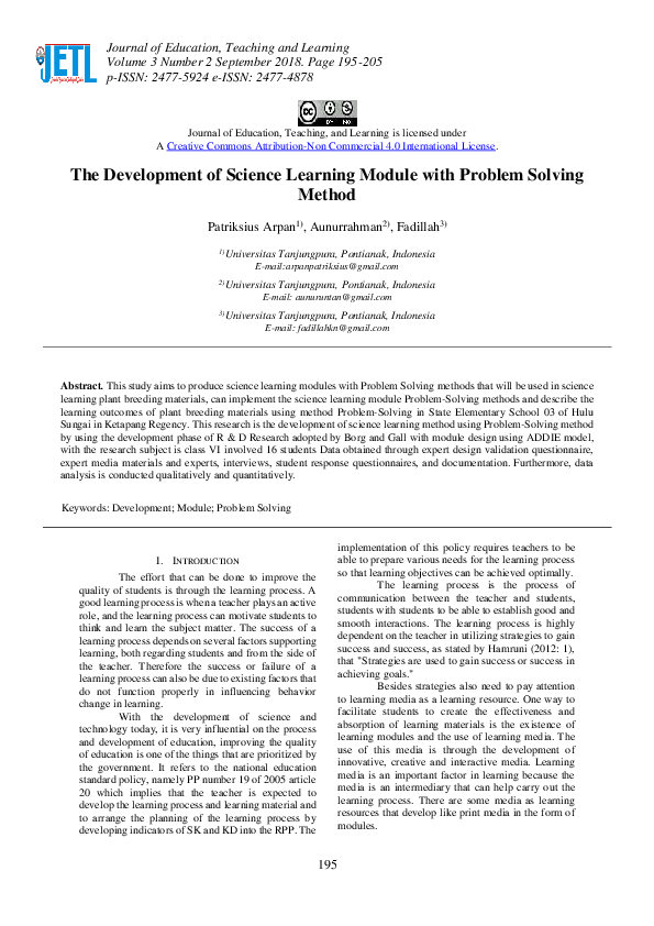 (PDF) The Development of Science Learning Module with Problem Solving Method