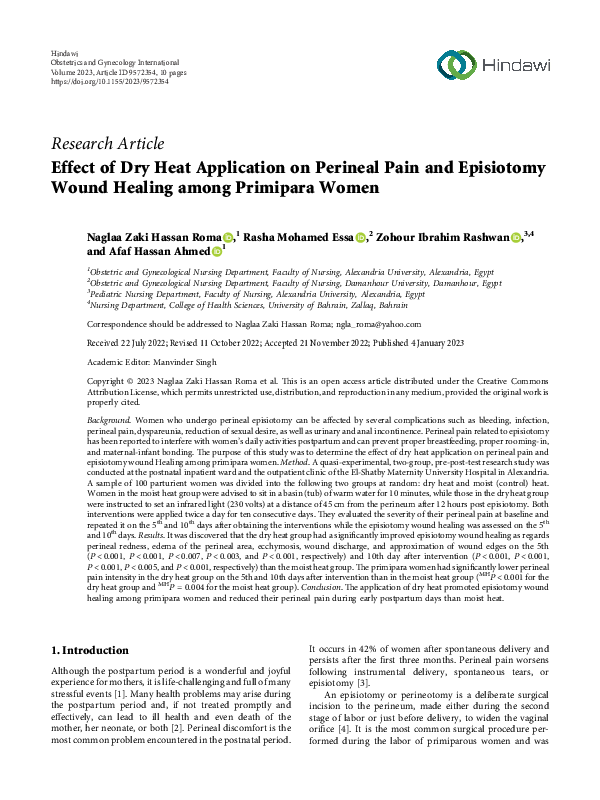 (PDF) Effect of Dry Heat Application on Perineal Pain and Episiotomy ...