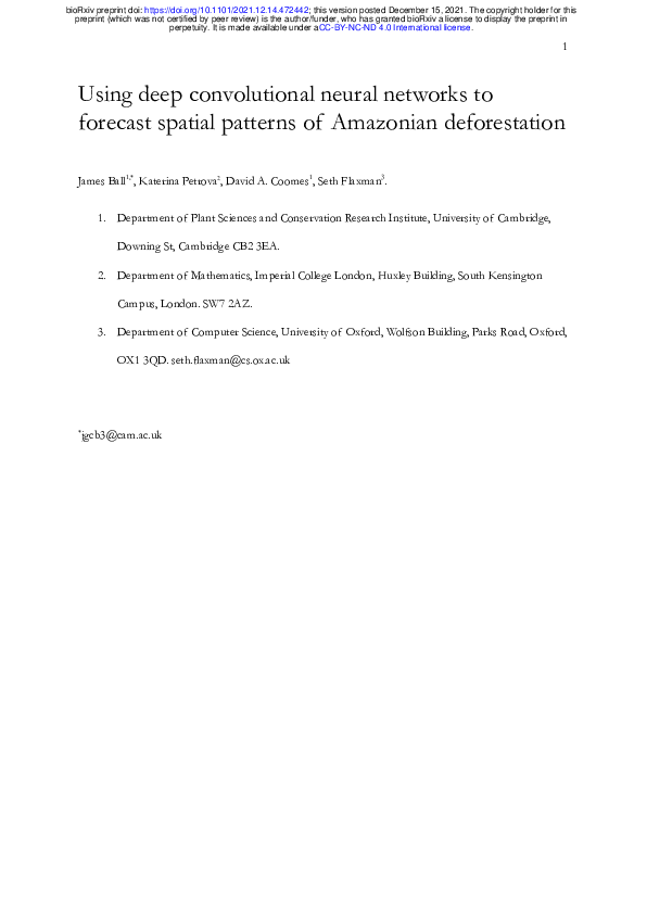 (PDF) Using deep convolutional neural networks to forecast spatial patterns of Amazonian ...