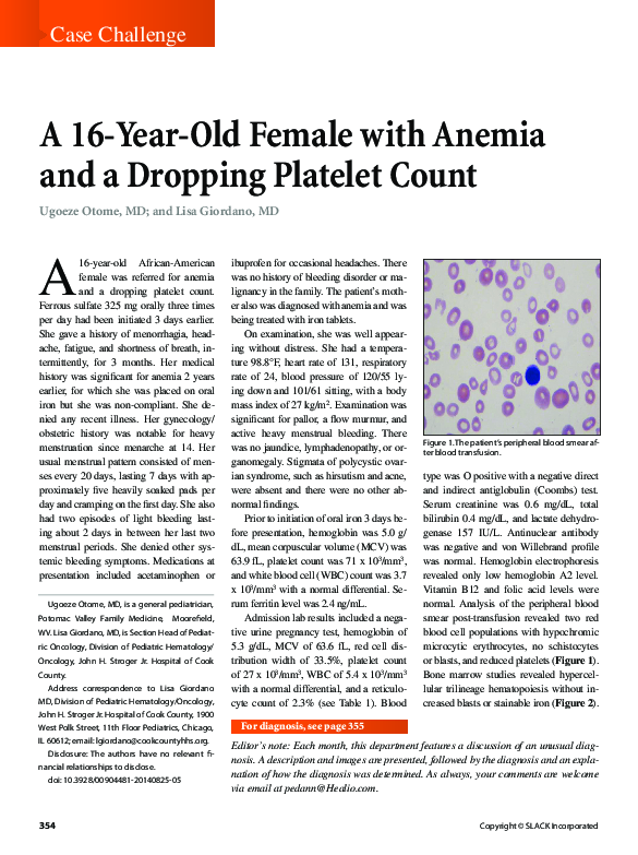(PDF) A 16-year-old female with anemia and a dropping platelet count