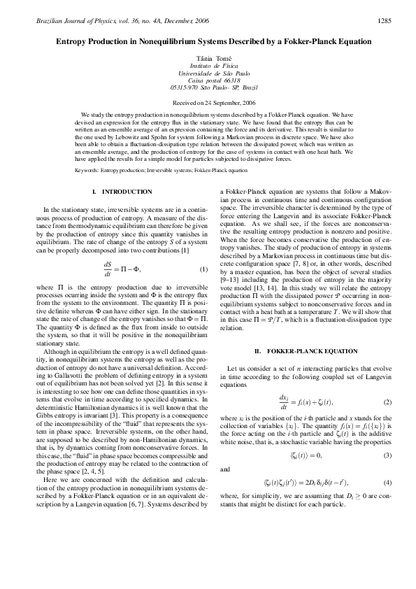 (PDF) Entropy production in nonequilibrium systems described by a ...