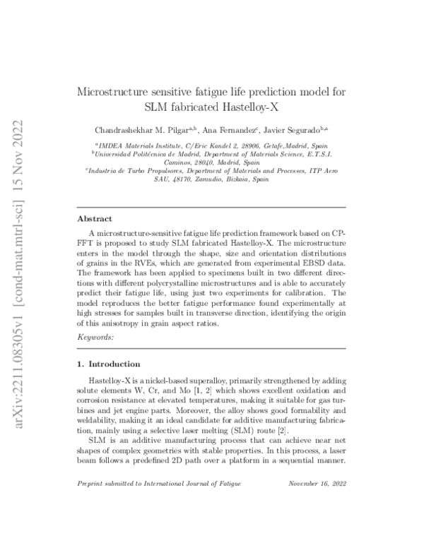 (PDF) Microstructure sensitive fatigue life prediction model for SLM fabricated Hastelloy-X
