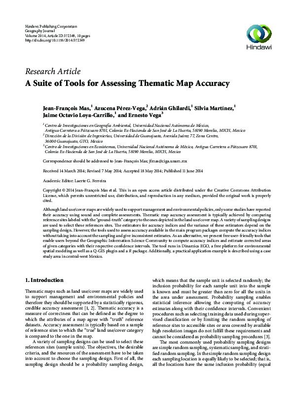 (PDF) A Suite of Tools for Assessing Thematic Map Accuracy