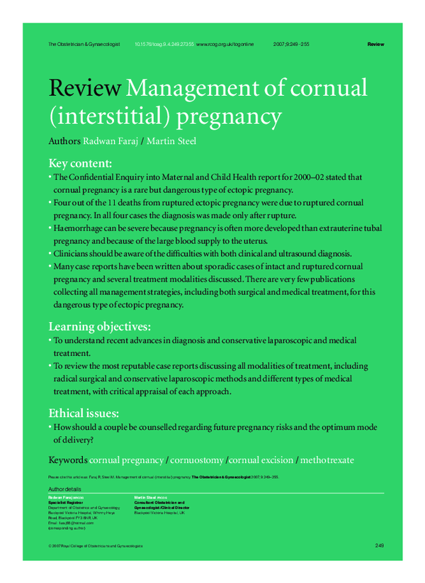 (PDF) Management of cornual (interstitial) pregnancy