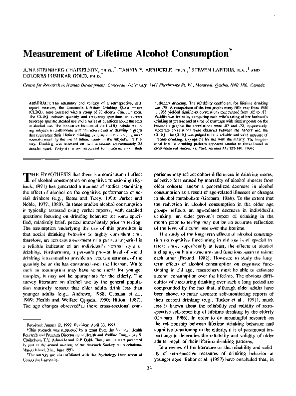 (PDF) Measurement of lifetime alcohol consumption