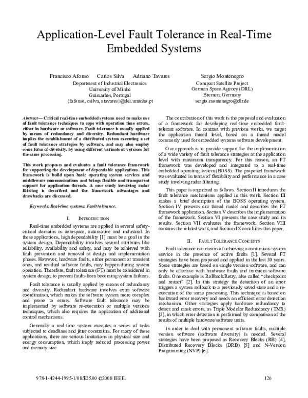 (PDF) Application-level fault tolerance in real-time embedded systems | carlos silva - Academia.edu