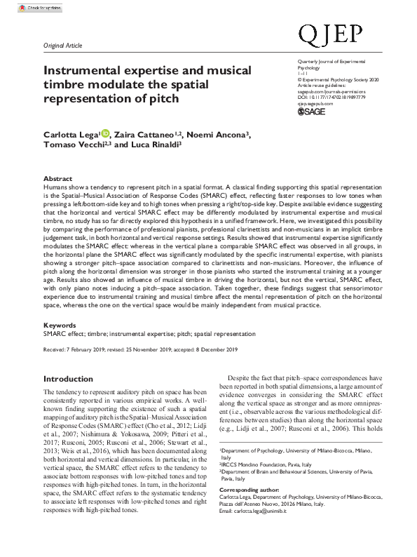 (PDF) Instrumental expertise and musical timbre modulate the spatial representation of pitch