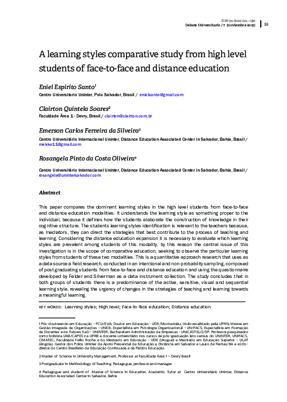 (PDF) A learning styles comparative study from high level students of ...
