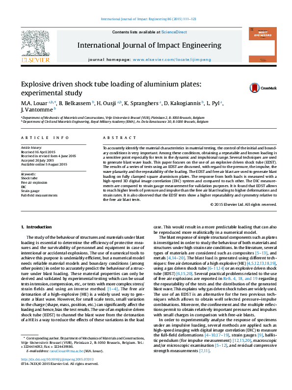 (PDF) Explosive driven shock tube loading of aluminium plates ...