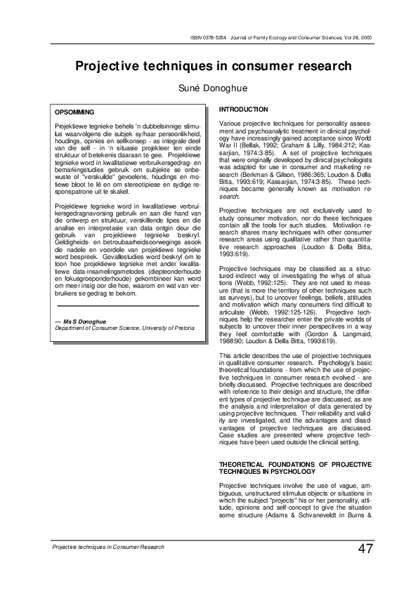 (PDF) Projective techniques in consumer research