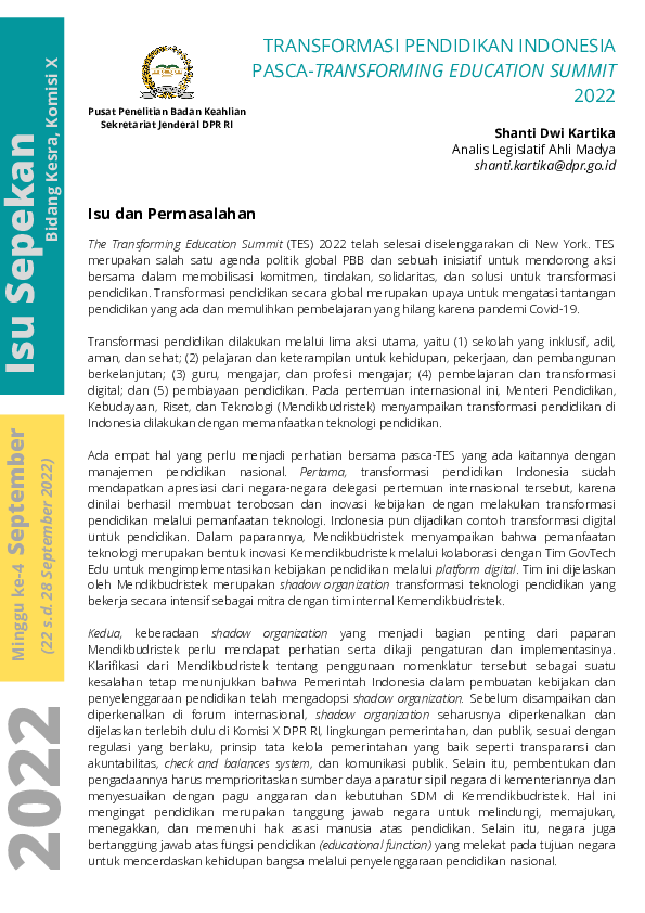 (PDF) TRANSFORMASI PENDIDIKAN INDONESIA PASCA-TRANSFORMING EDUCATION ...