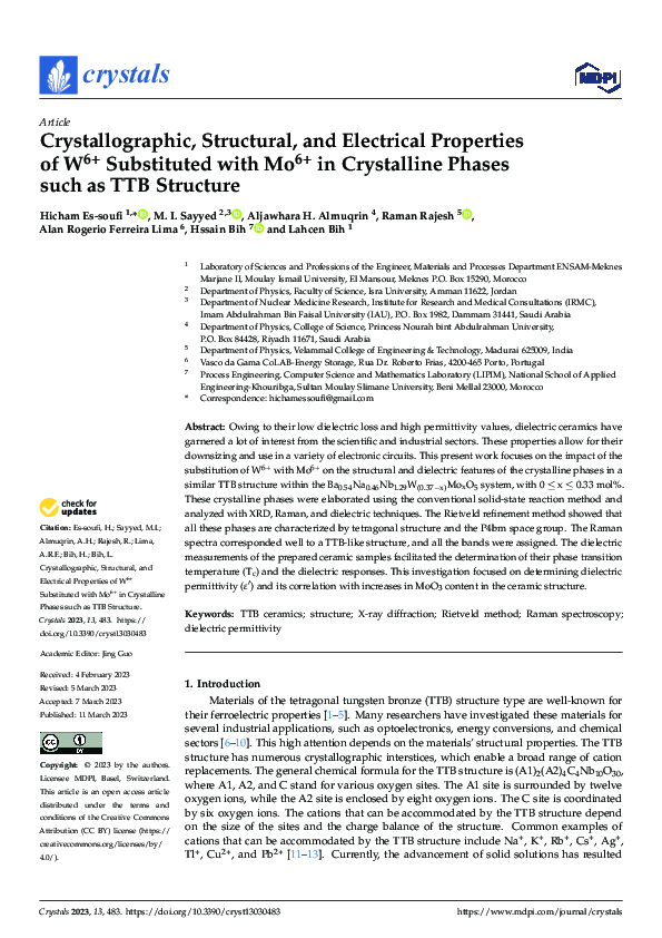 (PDF) Crystallographic, Structural, and Electrical Properties of W6+ Substituted with Mo6+ in ...