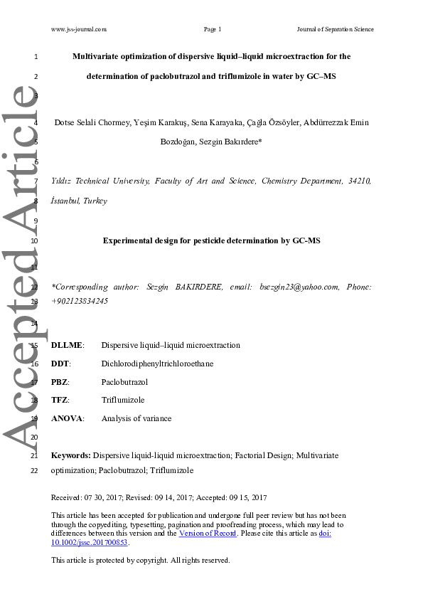 (PDF) Multivariate optimization of dispersive liquid-liquid microextraction for the ...